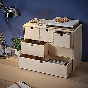 MOPPE Mini Storage Chest, Birch Plywood, 16 ½x7x12 5/8'' Home Office Wooden Desk Storage Organizer Box with 6 Drawers,Brown,Mini Chest