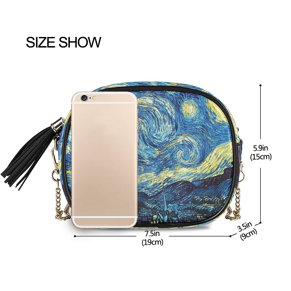 ALAZA PU Leather Small Crossbody Bag Purse Wallet Starry Night Sky Van Gogh Cell Phone Bags with Adjustable Chain Strap & Multi Pocket