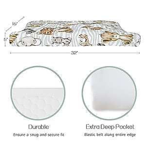 HawSkgFub African Safari Jungle Animals Changing Pad Cover Baby Girls Boys, Giraffe Elephant Leopard Lion Zebra Diaper Change Table Sheet, Soft Stretchy Safe Snug Fitted Changing Mat Fit 32"/34" x 16"