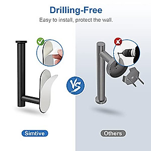 Simtive Adhesive Toilet Paper Holder, No Drilling Stainless Steel Toilet Roll Holder, Stick on Wall for Bathroom and RV, Matte Black