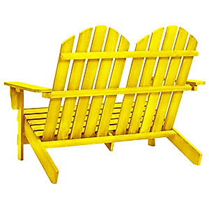 Tidyard 2-Seater Patio Adirondack Chair Solid Wood Fir Yellow Outdoor Fire Pit Chair Wooden Garden Armchair for Porch Pool Lawn Deck Backyard Balcony Outdoor