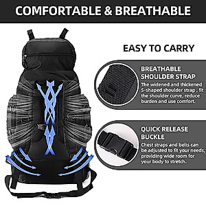 Unineovo 90L Camping Hiking Backpack for Women Men, Rainproof Travel Backpack with Rain Cover for Hiking (Black)