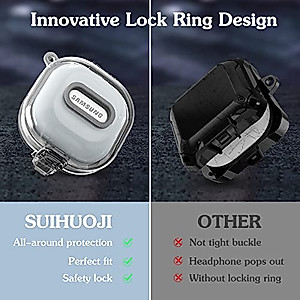 QIUDAOY [Clear Case with Lock] Samsung Galaxy Buds 2 Case/Galaxy Buds Pro 2 Case/Galaxy Buds Live Case/Galaxy Buds Pro Case with Lanyard/Keychain Accessories, Hard Clear Case Protector Shell Cover