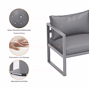 Esplorilo Outdoor Aluminum Metal Patio Furniture Set, 4 Piece Patio Conversation Sectional Sofa Sets with 5 Inch Thick Cushion & Coffee Table, Outdoor Couch Furniture for Patio,Backyard,Grey