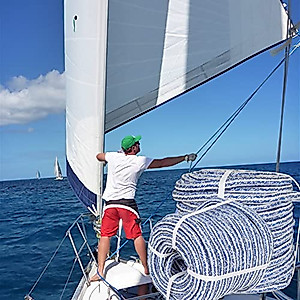 TINVHY 3/4 Inch x 200 Feet Double Braid Polyester Rope 20000Lbs Breaking Strength Strong Pulling Rope for Tree Work Camping Swings(Blue White)