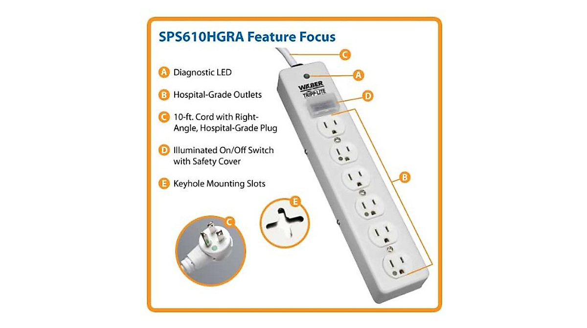 Tripp Lite Hospital-Grade Surge Protector - 6 Outlets