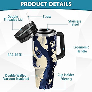Selerdon 40 oz Tumbler Akita Bauhaus Design with Handle and Straw Lid Vacuum Stainless Steel Insulated Water Bottle Travel Mug Car Cup Holder Friendly BPA Free for Gym Travel Office
