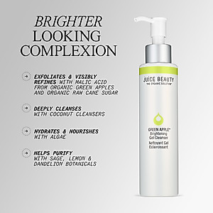 Juice Beauty Green Apple Brightening Gel Cleanser - 133 mL - Exfoliates + Visibly Refines Skin - Vegan, Cruelty Free