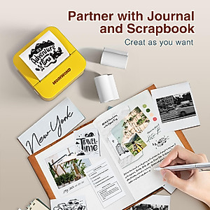 MOINWOND Sticker Printer Mini Portable Thermal Printer Sticker Maker Machine,Bluetooth Inkless Pocket Printer Rechagreable for DYI Journal,Notes,Memo,Photo with Thermal Paper,Yellow D1