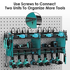 CCCEI Modular Power Tool Organizer Wall Mount with Charging Station. Garage 4 Drill Storage Shelf with Hooks, Screwdriver, Drill Bit Heavy Duty Rack, Tool Battery Holder Built in 8 Outlet Power Strip.