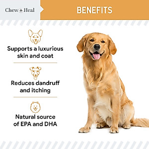 Chew + Heal Labs Omega Salmon Jerky Dog Treats - 5 oz of Soft Salmon Jerky for Skin and Coat - Made with Wild Alaskan Salmon, Flaxseed, Oat Flour, and More - Made in The USA