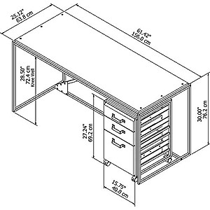 Bush Furniture Refinery 62W Industrial Desk with 3 Drawer Mobile File Cabinet in Rustic Gray