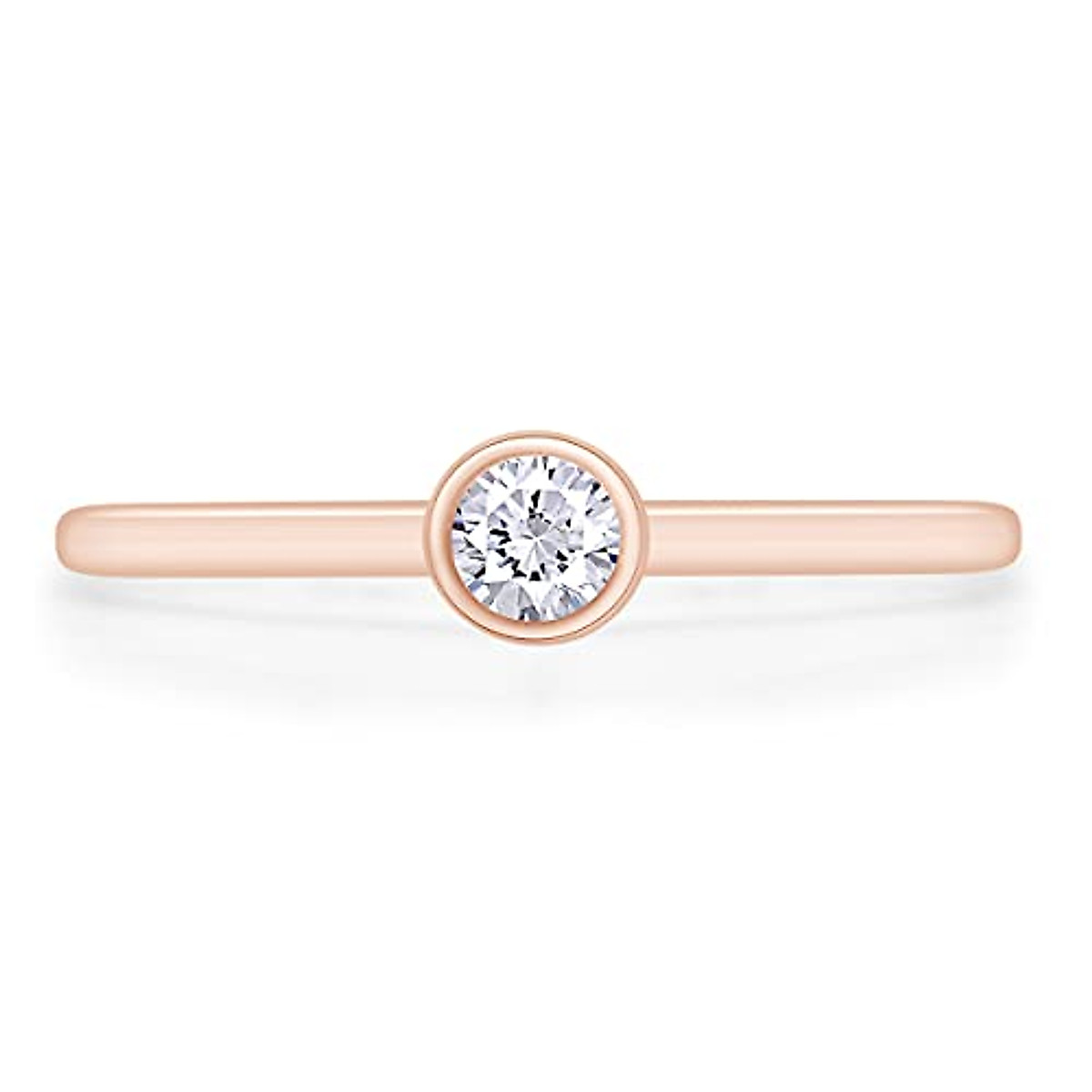 SAVEARTH DIAMONDS 2.5MM Round Cut Lab Grown Diamond Bezel Set Solitaire Stackable Engagement Ring In 14k Rose Gold Over Sterling Silver (0.07 Cttw) Ring Size-7.5