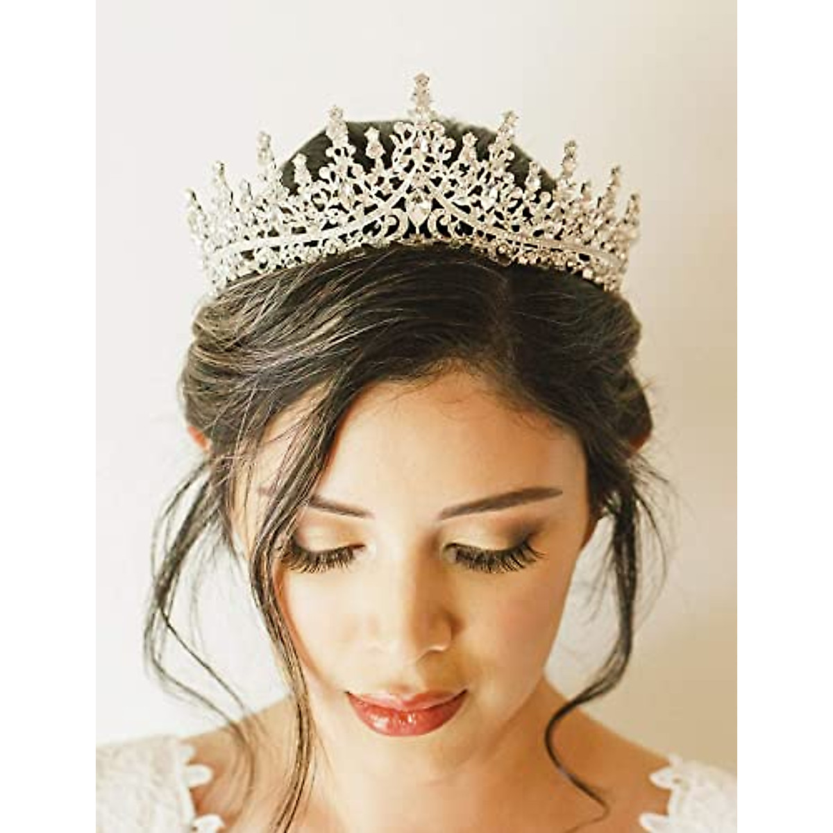 SWEETV Crystal Wedding Tiara for Women,Royal Queen Crown,Rhinestone Princess Tiara Hair Accessories for Quinceanera Pageant Prom Birthday Silver Audrey