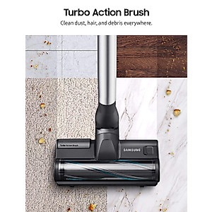 Samsung Jet 75 Stick Cordless Lightweight Vacuum Cleaner with Removable Long Lasting Battery and 200 Air Watt Suction Power, Complete with 180 Deg Swivel Brush, Titan Silver