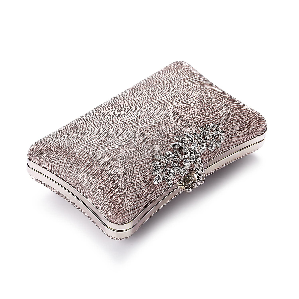 Mulian LilY Rose Gold Giltter Evening Bags For Women With Flower Closure Rhinestone Crystal Embellished Clutch Purse For Party Wedding M408