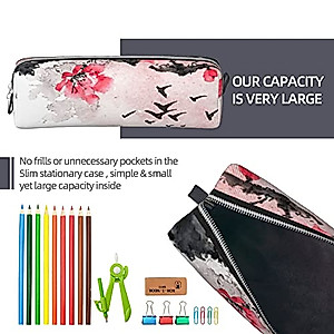 allgobee Pu Leather Pencil Bag Pen Case Watercolor-Painted-City-Chinese Students Stationery Pouch Pencil Holder Desk Organizer