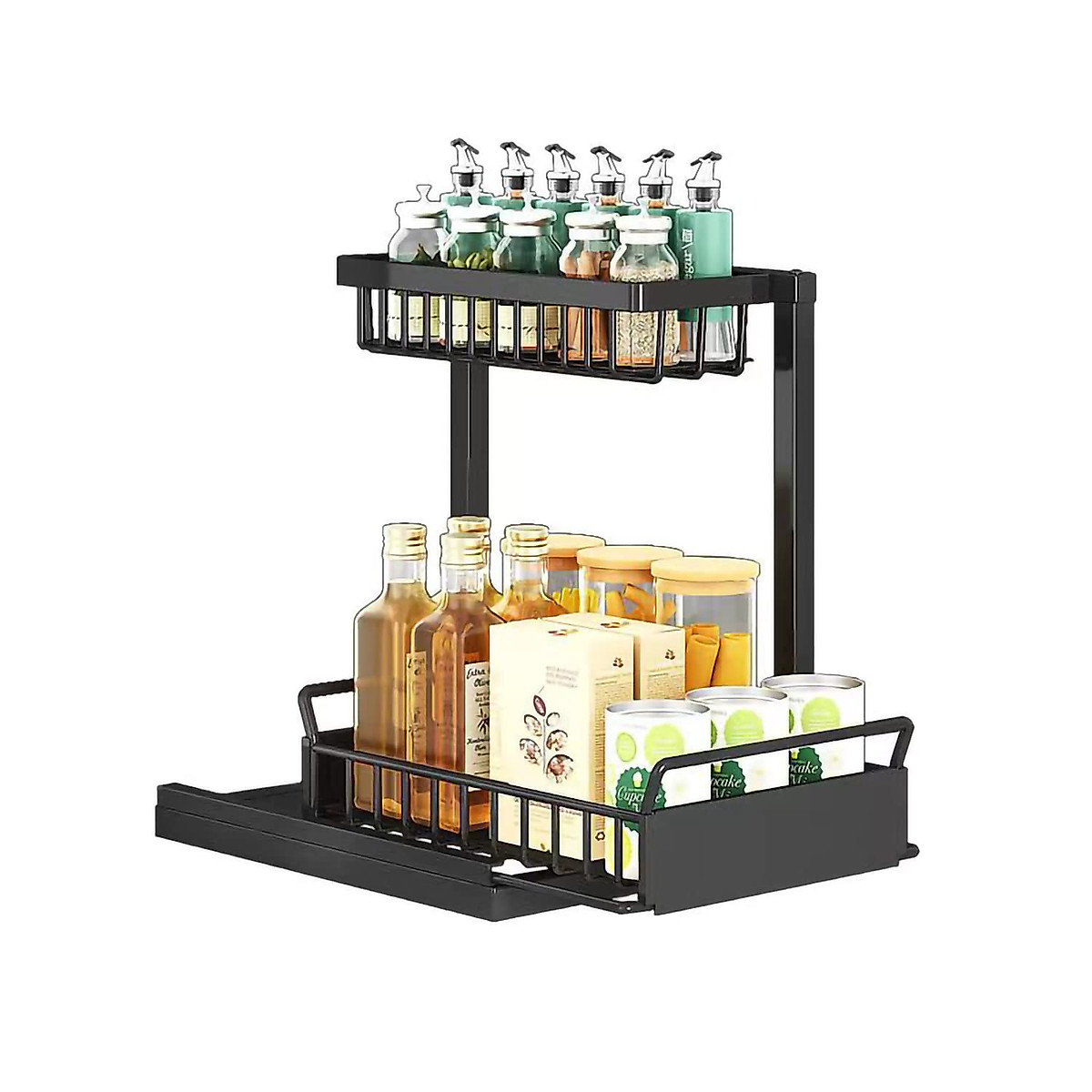 2 Pack Under Sink Organizer,Under Counter Shelves,Under Cabinet Storage Shelves,Spacekeeper Under Sink Organizer,Bathroom Under Sink Organizer Kitchen,Under Sink Organizers And Storage-Black