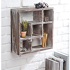 J JACKCUBE DESIGN Rustic Cube Storage Wood Shadow Box Display case 5 Compartments Wall Mount or Freestanding Box Shelves for Bathroom, Kitchen, Bedroom, Living Room -MK510A