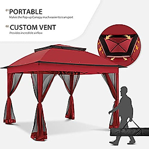 Cool Spot 11x11 Pop-Up Instant Gazebo Tent with Mosquito Netting Outdoor Canopy Shelter with 121 Square Feet of Shade by COOS BAY (Red)
