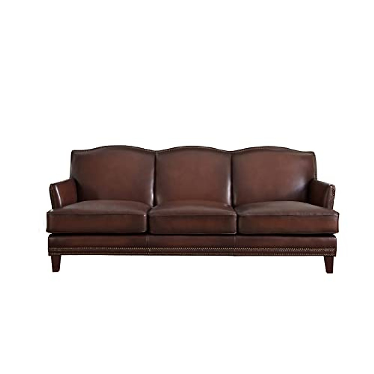 Hydeline Oxford Top Grain Leather Sofa Couch, 86", Caramel Brown