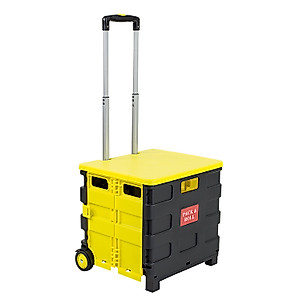 Mount-It! Rolling Utility Cart, Folding and Collapsible Hand Crate with Lid on Wheels, 55 lbs Capacity