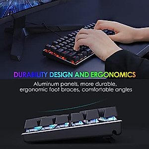 HUO JI E-Yooso Z-88 RGB Mechanical Gaming Keyboard, Metal Panel, Blue Switches - Clicky, Compact 81 Keys for Mac, PC, Black