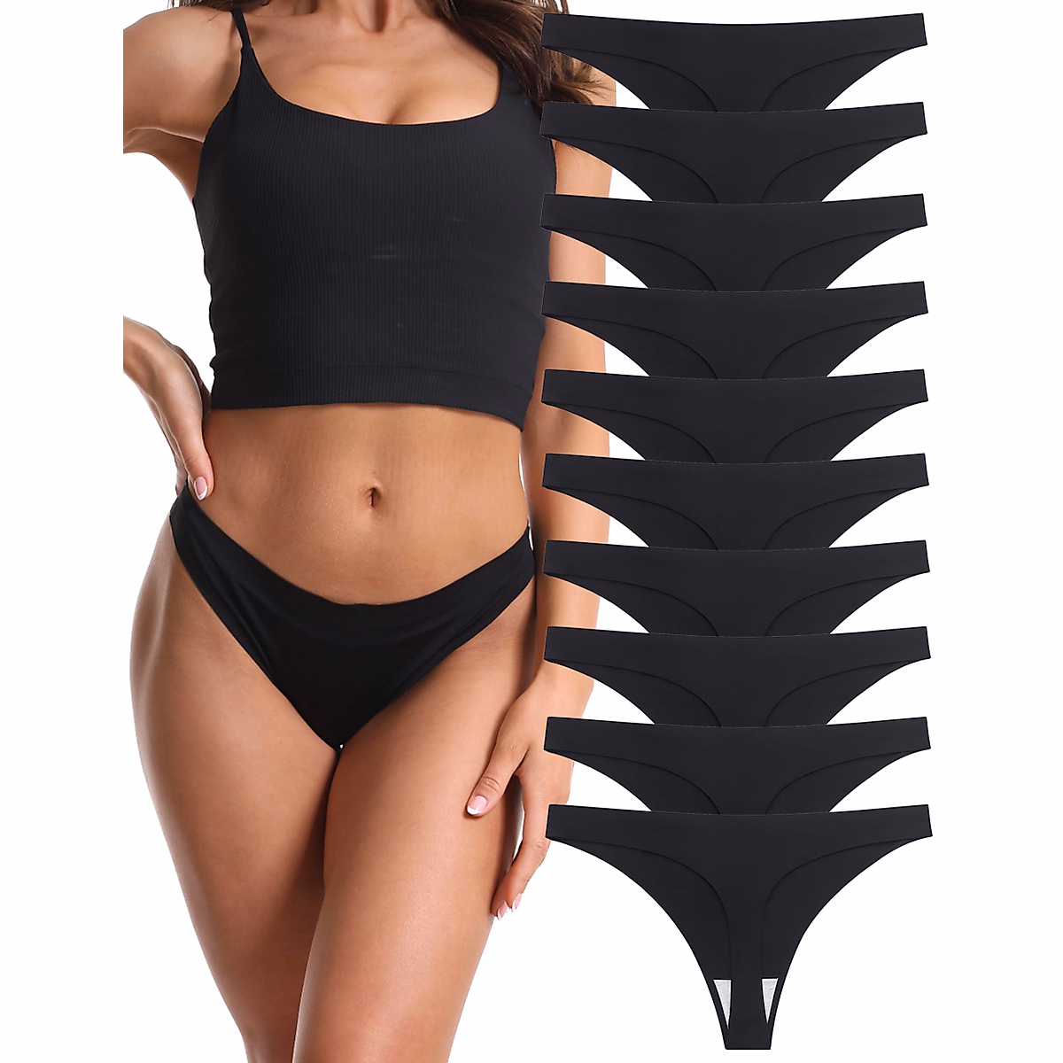 Summth Seamless Thongs for Women Underwear Black Thong Panties V-shaped Thong No Show Thong Underwear Size X-Large