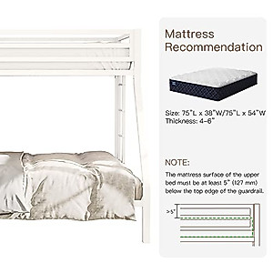 ikalido Metal Bunk Bed, Twin Over Full Size Beds with Sturdy Guard Rail & Removable Ladder, Space-Saving/Noise-Free/Matte White