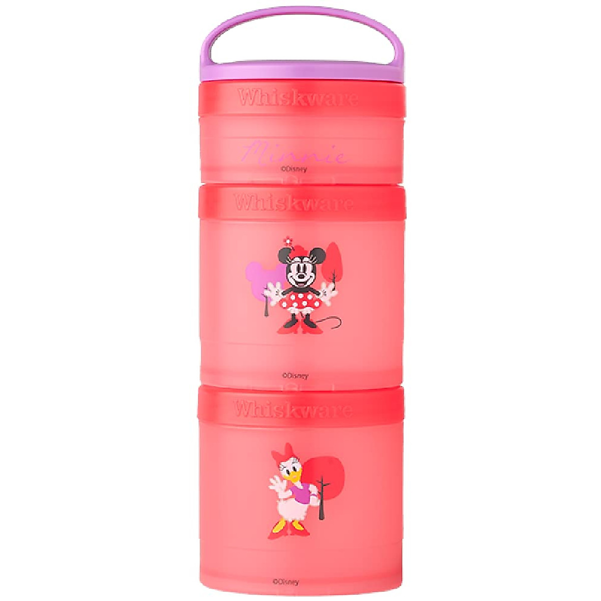 Whiskware Disney Stackable Snack Containers for Kids and Toddlers, 3 Stackable Snack Cups for School and Travel, Minnie and Daisy