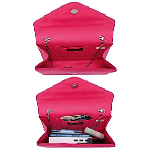 Dasein Womens Evening Bag Velvety Pleated Envelope Clutch Handbag Wedding Party Bridal Purse (Rose)