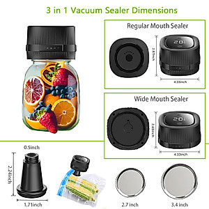 Electric Mason Jar Vacuum Sealer, Automatic Vacuum Sealer for Jars with Wide and Regular Mouth Lids 3-in 1 Canning Jars Vacuum Sealer Kit Portable Vacuum Sealing Machine Food Vacuum Storage