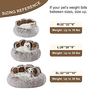 Jiupety Pet Round Bed of Paw Shape, Calming Donut Dog Bed for Medium and Small Dog, Faux Fur Cat Bed, Comfortable and Soft, Machine Washable, Large Size (26"×26"×8"), Gray