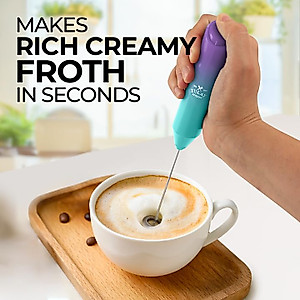 Zulay Kitchen Powerful Milk Frother Wand - Mini Milk Frother Handheld Stainless Steel - Battery Operated Drink Mixer for Coffee, Lattes, Cappuccino, Matcha - Froth Mate Milk Frother Gift - Aurora