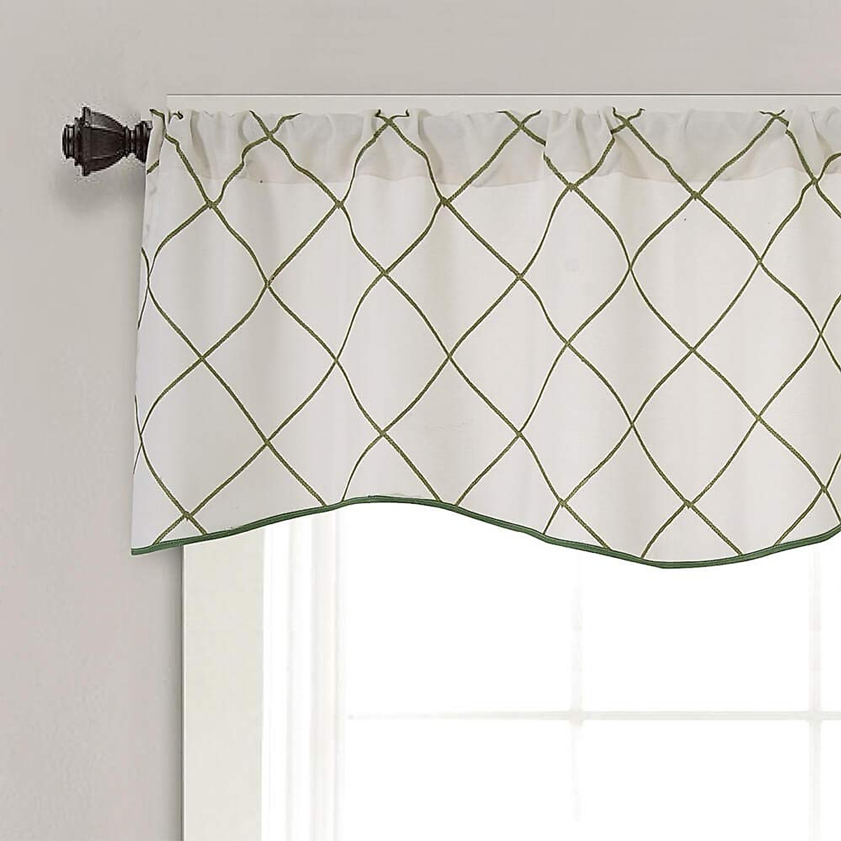 Blackout Geometric Valance Curtains for Kitchen Trellis Faux Linen shorter Window Treatment Valances Embroidered Thermal Insulated Drapes and Curtains for Bedroom Living Room Windows, 52 x 18 Inch