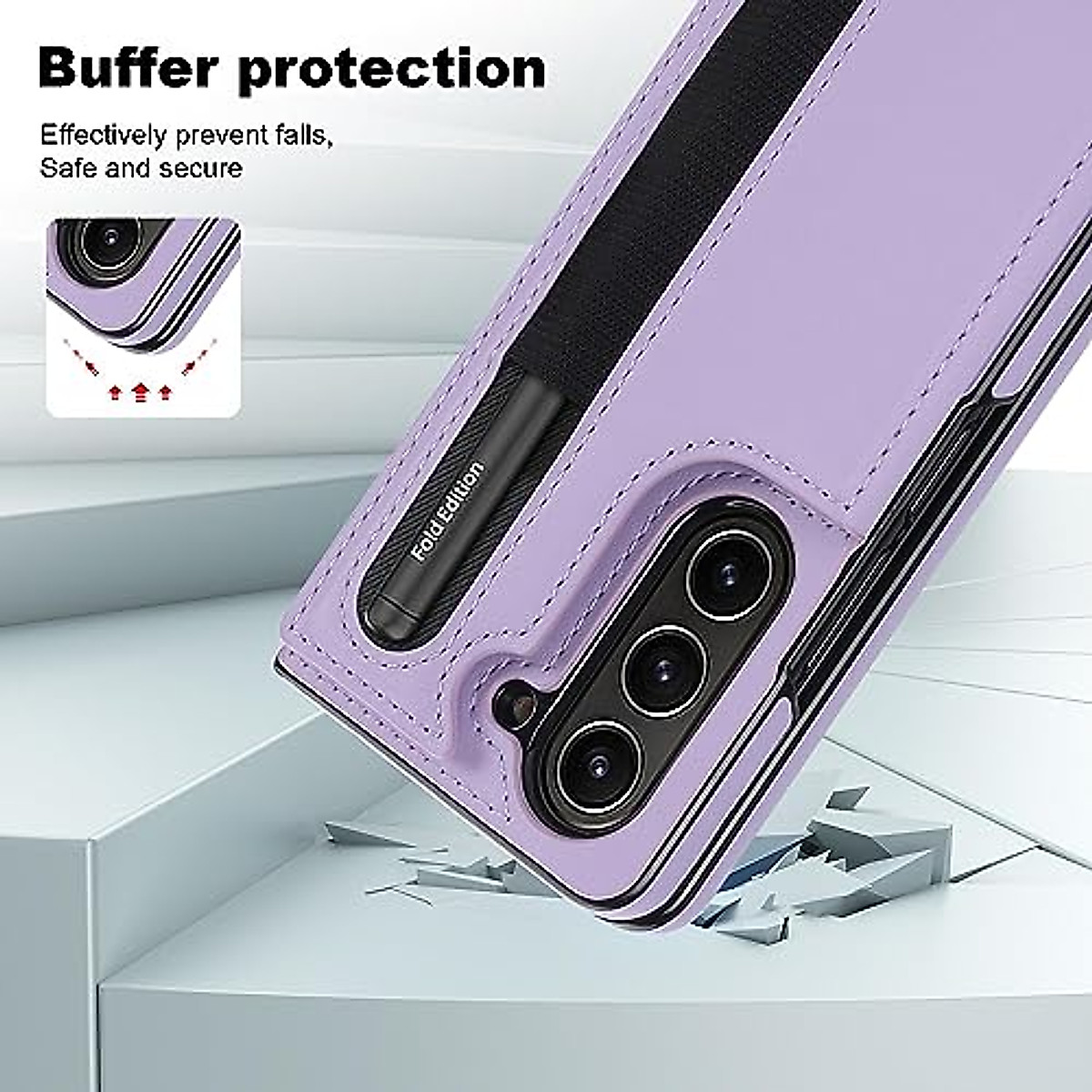 lefeda Wallet Case for Samsung Galaxy Z Fold 5, Flip PU Leather Phone Cover with S Pen Holder 2 Card Slot and Magnetic Closure Stand Function Slim Case,Purple