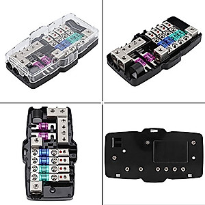 4 Way Power Distribution Block, Car o Stereo fuses Box Block, 0/4 Gauge in, 4/8 Gauge Out