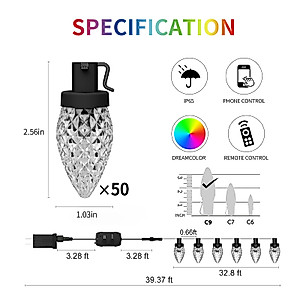 Amposei 32.8Ft 50 LEDs Strawberry Christmas String Lights Outdoor Bluetooth Fairy Lights Waterproof Music Sync Twinkle Lights with Phone APP Remote Control, Color Changing Rope Light for Party Garden