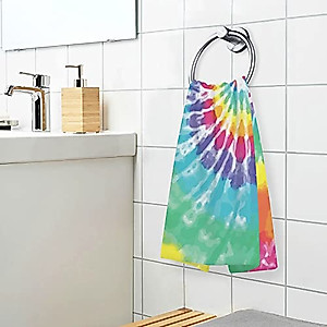 ALAZA Tie Dye Rainbow Spiral Colorful Hand Towels for Bathroom 1OO% Cotton 2 pcs Face Towel 16 x 28 inch, Absorbent Soft & Skin-Friendly