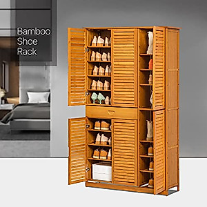 MoNiBloom Large Shoe Cabinet Storage Organizer with Shutter Doors & 1 Drawer for Heels Sneakers Sandals More Than 40 Pairs Entryway Bedroom Living Room, Brown