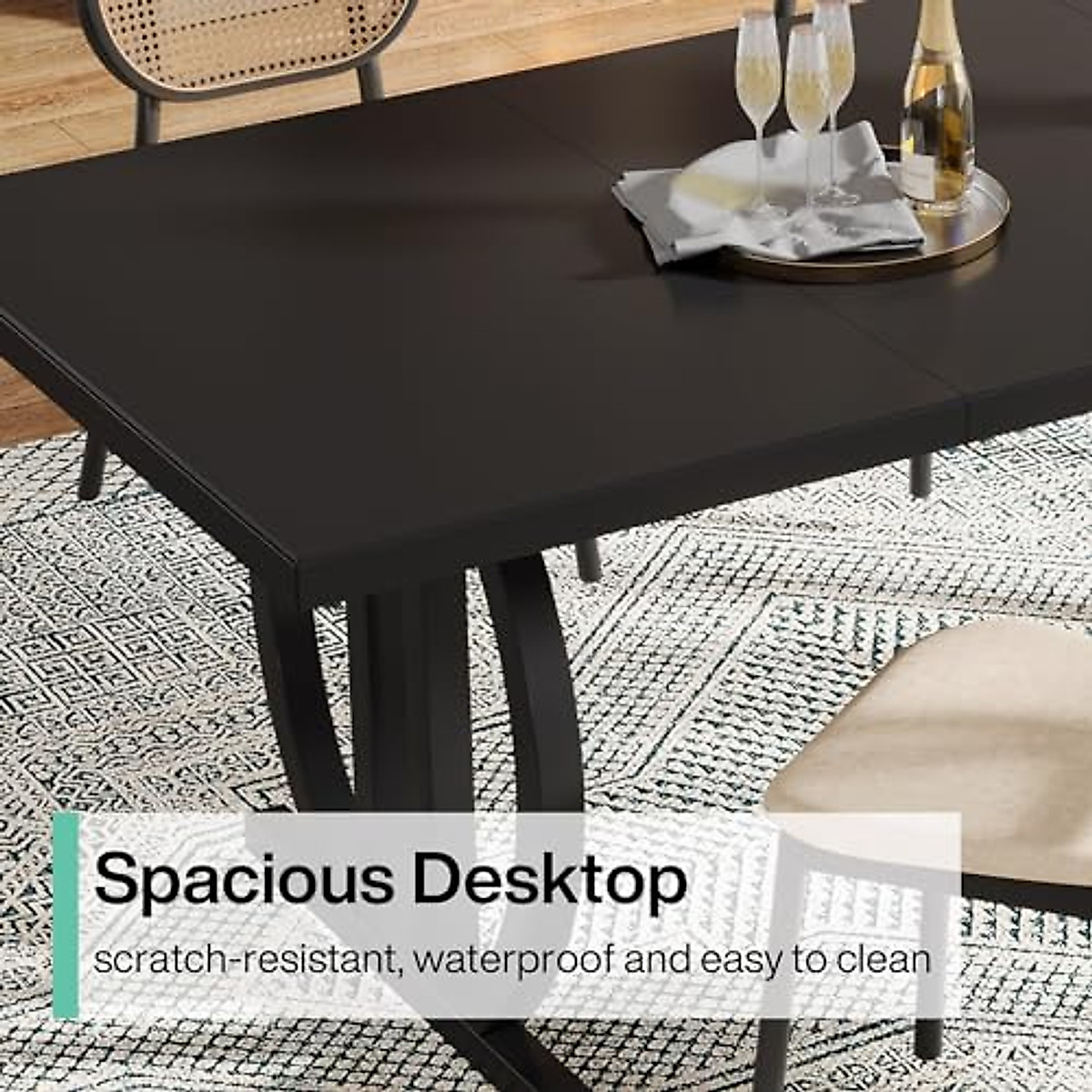 LITTLE TREE Modern Dining Table for 4-6 People, 63" Large Rectangular Kitchen Table with Geometric Legs, Unique Dinner Table Kitchen & Dining Room Furniture