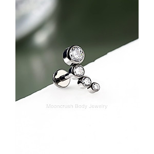 Mooncrush Jewelry G23 Solid Titanium Helix Earrings CZ 16G Cartilage Earrings Cluster Helix Piercing Jewelry Surgical Steel Hypoallergenic 6MM Tragus Earrings for Women