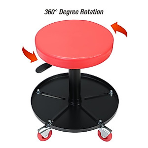 BIG RED ATRHL6201R Torin Heavy Duty Rolling Pneumatic Creeper Garage/Shop Seat: Padded Adjustable Mechanic Stool with Tool Tray Storage, Red Large,15.36" D x 15.36" W x 4.73" H