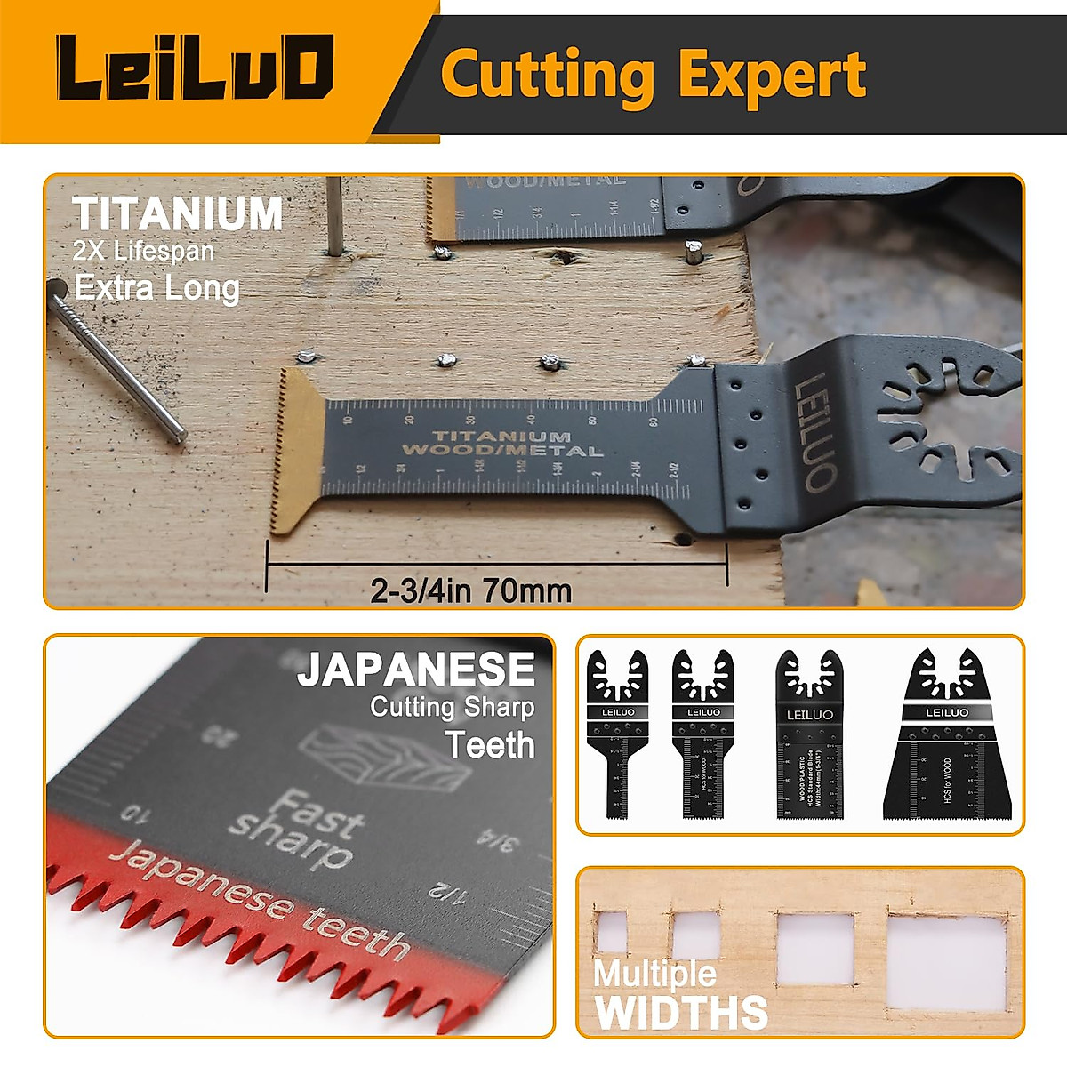 LEILUO 116 Pcs Multitool Blade Kits Cutting and Sandpaper Oscillating Tool Accessories Universal Oscillating Saw Blades with Storage Bag Compatible with DeWalt Makita Dremel and More