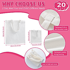 Sublimation Blank Tote bags, 20Pack Canvas Tote Bags 16.1 x 15.4 Inch, 9.1 x 8.3 Inch Small Canvas Tote Bags Reusable Grocery Bags Shopping Cloth Bags for Heat Transfer, DIY, Christmas Craft, White