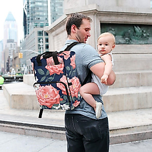 SPRIPORT Magnolia Flower Diaper Bag Backpack for Baby Boys Girls Baby Essentials Travel Tote with Stroller Straps & Bottle Storage Large Travel Diaper Backpack for Traveling Shopping Hiking Moms Dads