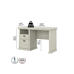 Yorktown 50-Inch Home Office Desk with Storage, Linen White Oak