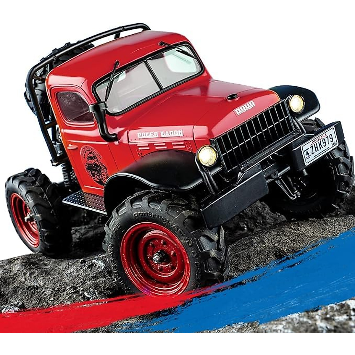 EAZYRC x FMS FCX24 1/24 RC Truck RTR 4X4, 4WD RC Crawler RTR Truck RC Car for Sandland Desert Off-Road for Men with Battery, LED Light,Transmission and USB Charger (red)