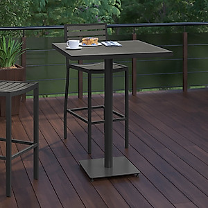 Flash Furniture Lark Commercial Grade Bar Height Patio Table, Indoor/Outdoor Bistro Table with Poly Resin Slats, 30" Square, Gray Wash