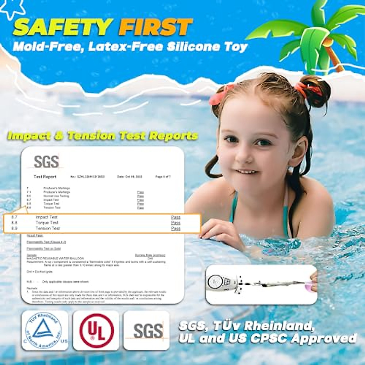 TIZIKCON Reusable Water Balloons with Mesh Bag, Latex-Free Silicone Quick Self-Sealing Water Splash Bomb for Kids Adults Water Game, Bath Toy, Pool Toy, Summer Party Supplies (8PCS)